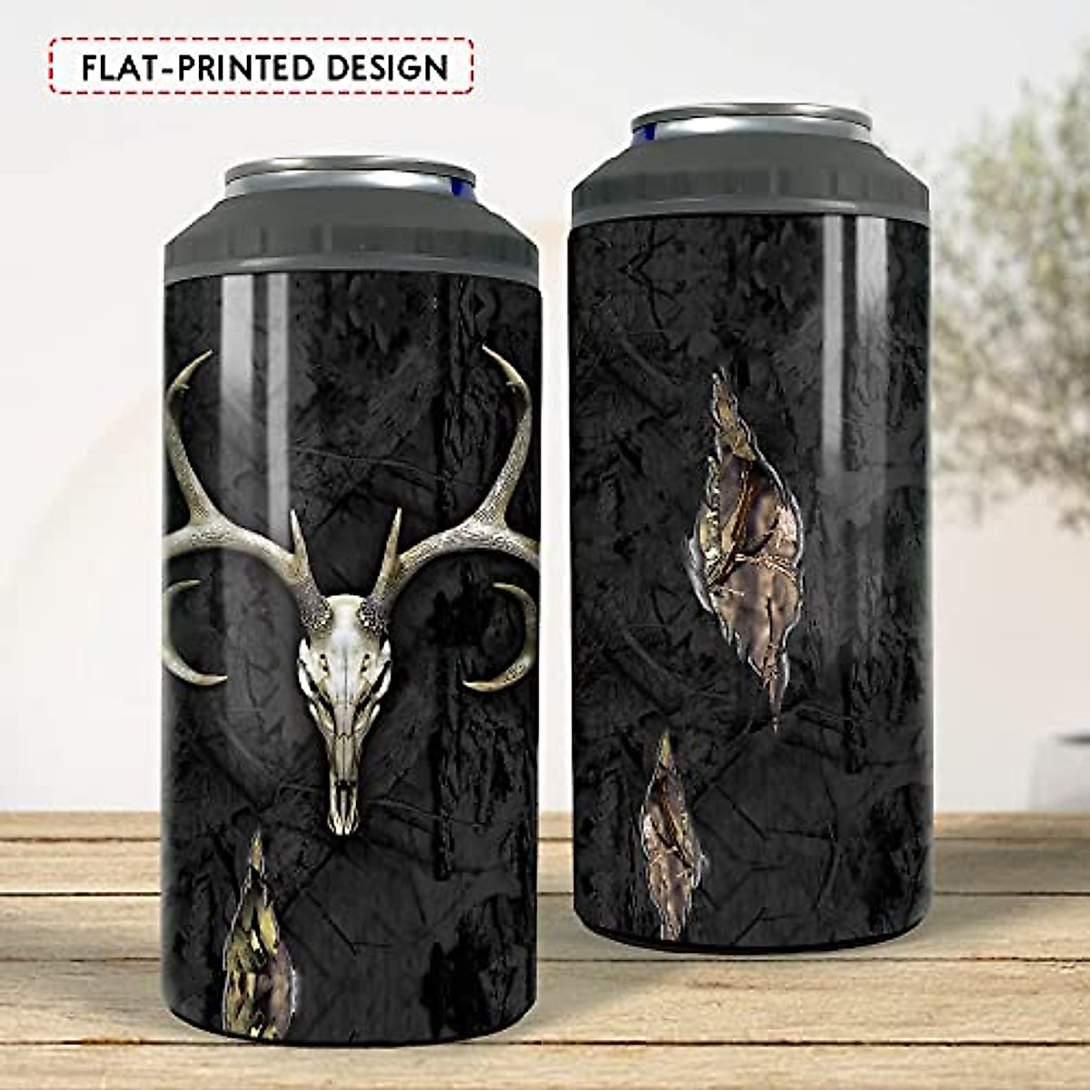 SANDJEST Hunting Tumbler Deer Skull Camouflage 4 in 1 16oz Tumbler Can Cooler Coozie Skinny Stainless Steel Tumbler Gift for Men Dad Best Friends Hunting Skull Lovers Christmas Birthday Fathers Day