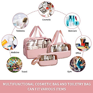 Toiletry Bag for Women Clear Travel Toiletry Bag Travel Makeup Bag Hanging Toiletry Bag for Men Toiletry Bags for Traveling Women Travel Bag for Toiletries Transparent Set(pink)