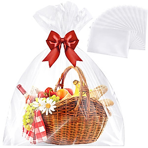 Sinload 12 Pcs 50" x 56" Cellophane Gift Bags Extra Large Cellophane Bags Clear Basket Bags for Gift Baskets, Jumbo Big Opp Plastic Cellophane Wrap Large Size Clear Gift Bags