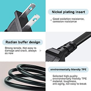 2 Prong AC Power Cord for Samsung UN40 UN43 UN48 UN49 UN50 UN55 UN60 UN65 UN70 UN75 UN78 Series 4k Smart TV TCL Roku Sharp Insignia Hisense TV PS4 PS5 Speaker Monitor Xbox Wall Power Cable Replacement