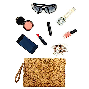 Straw Clutches Beach Bag for Women Summer Crossbody Straw Bag with Bag Strap (Coffee color)