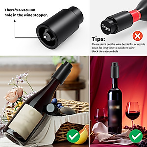 Wine Bottle Stoppers，2-in-1 Vacuum Wine Stopper，Reusable Wine Savers, Wine Preserver Vacuum Pump Corks Keep Wine Really Fresh, Best Gift Accessories (1 Black)