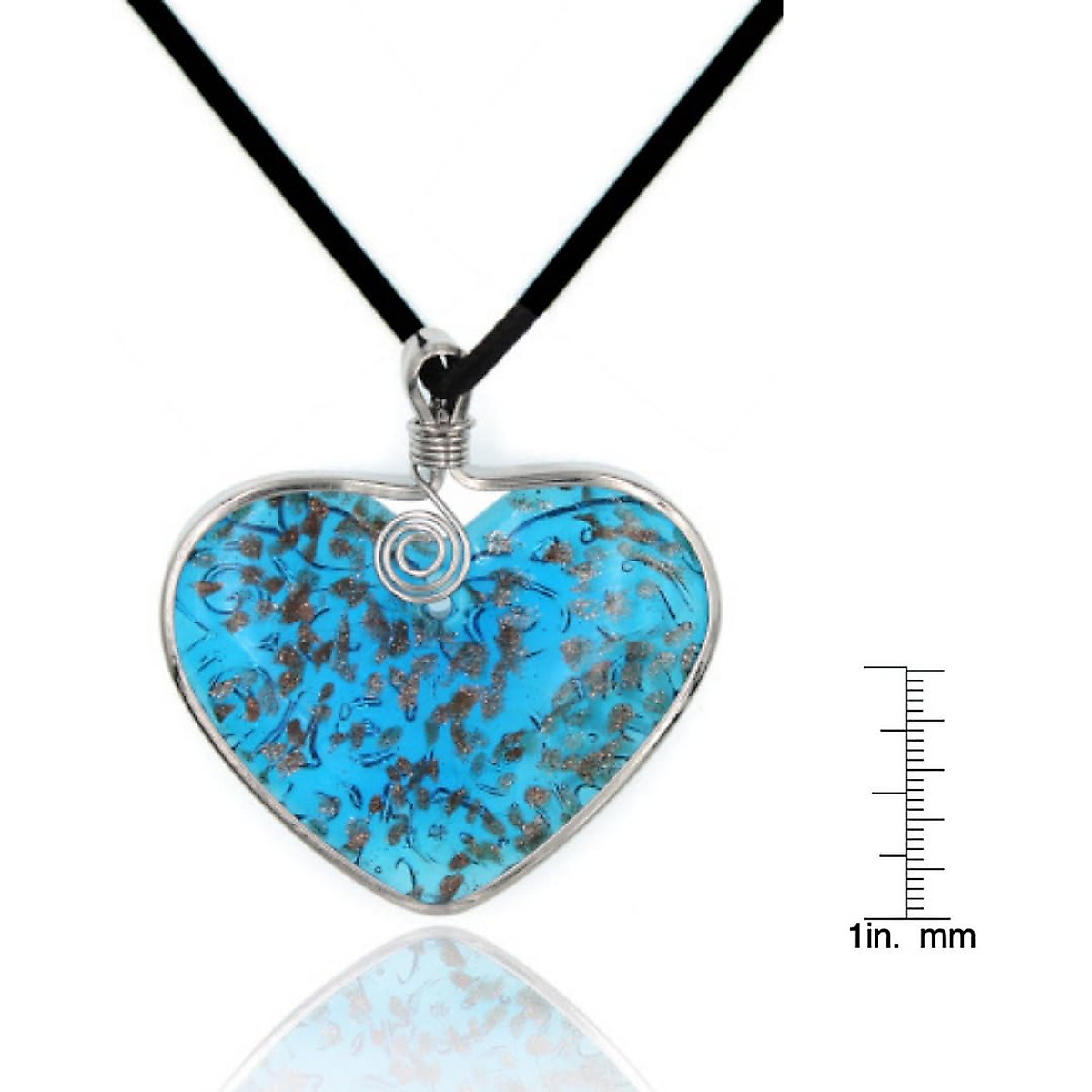BESHEEK Handmade Murano Inspired Metal Frame Blown Glass Lampwork Art Pendant Necklace for Women│ Handcrafted Artisan Hypoallergenic Italian Style Jewelry (Blue and Gold Heart)