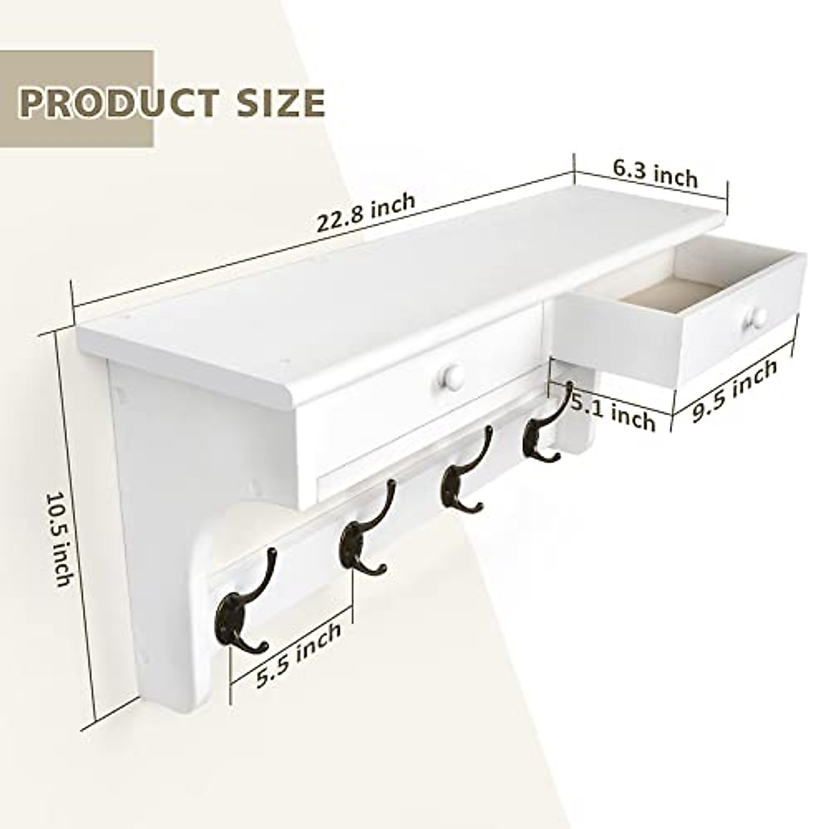 Emfogo Coat Hooks Wall Mounted, 23'' Rustic Wood Coat Rack Wall Mount Shelf with Hooks, Farmhouse Wall Coat Rack with Shelf & Vintage Coat Hook for Entryway, Mudroom, Bedroom, Kitchen, Bathroom