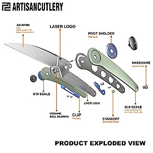 ARTISANCUTLERY Folding Knife CAZADOR (1848P) AR-RPM9 Powder Steel Blade Natural Green G10 Handle Pocket Knife EDC Knife