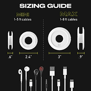 Side Winder Mini and Max Headphone, Earbud and Charging Cable Winder and Organizer Perfect for Wrapping Earbuds and Cords for Travel and Organization (White, Max)