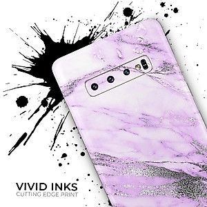 DesignSkinz Purple Marble & Digital Silver Foil V10 Protective Vinyl Decal Wrap Skin Cover Compatible with The Samsung Galaxy S20 (Screen Trim & Back Glass Skin)