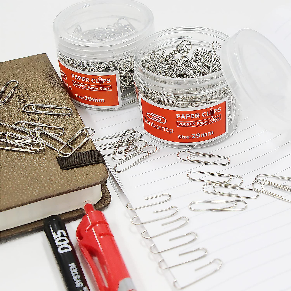 Paper Clips, 2-Pack Paperclips, Paper Clip, Silver Paper Clips, Suitable for Office, School, and Daily use, Also Used for Daily DIY, Paperclip, Tontomtp Paper Clips 200pcs 29mm per Container(Silver)