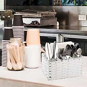 TOPZEA 2 Pack Cutlery Caddy, Plastic Utensil Holder Silverware Caddy for Party, Table Condiments Organizer Wicker Paper Plate Holder Basket Flatware Caddy Buffet Caddy for Fork, Spoon,Knives, Napkin