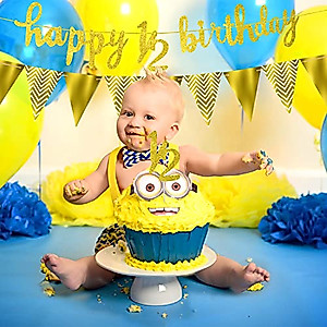 LHMTQVK Happy 1/2 Birthday Banner Pre-Strung 6 Months Banner, Half Birthday Banner 1/2 Birthday Crown Hat, 1/2 Half Year Cake Topper- for Baby's 6 Months Birthday Party Decoration Set… (Gold)