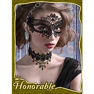 Boao Masquerade Costume Set for Women, Lace Masquerade Mask Gloves Black Gothic Choker Necklace Cosplay Accessories (Elegant Style)