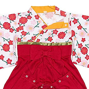 KYOETSU Baby Girls Kimono Rompers Hakama Coverall (3M(Japanese Size 60), Plum Off-White)