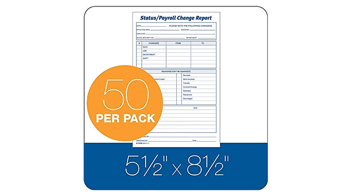 TOPS Payroll Change Report 2-Part Carbonless Forms | HR & Payroll