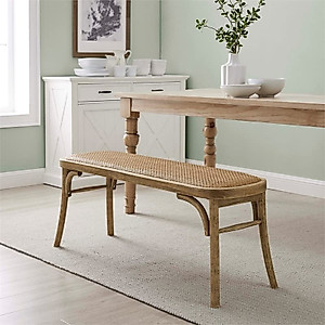 Linon Dallas Wood and Rattan Bentwood Bench in Brown