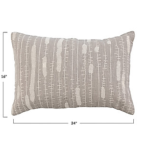 Creative Co-Op Bloomingville Creative Co-Op Cotton Lumbar Pillow with Embroidery, Grey and Cream