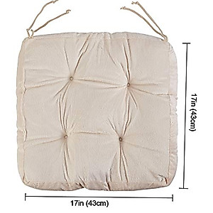 Big Hippo Chair Pads Square Chair Cushion with Ties Soft Thicken Seat Pads Cushion Pillow for Office,Home or Car Sitting 17" x 17"(Beige)