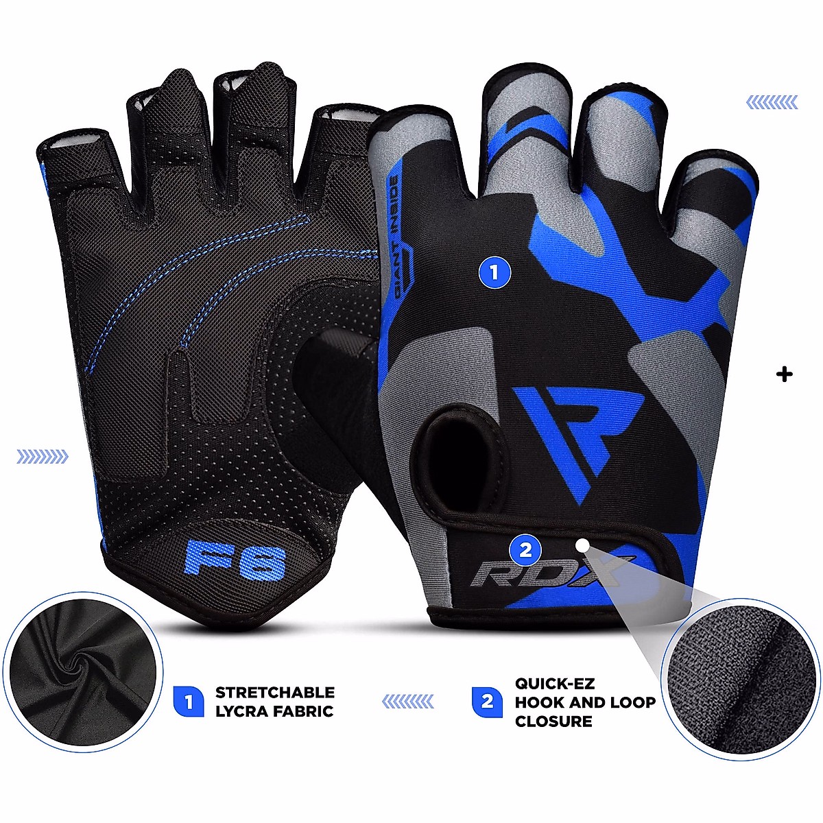 RDX Weight Lifting Gloves Gym Fitness Workout, Anti Slip Padded Palm Elasticated Strength Training Equipment Men Women Half Finger Exercise Bodybuilding Calisthenics Cycling Rowing Climbing