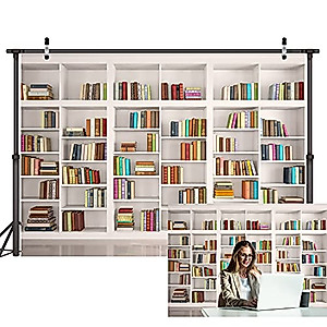 LYWYGG 7X5FT Bookshelf Backdrop Bookcase Backdrops Library Backdrop Office Backdrop for Video Conference Vintage Party Background Books CP-259