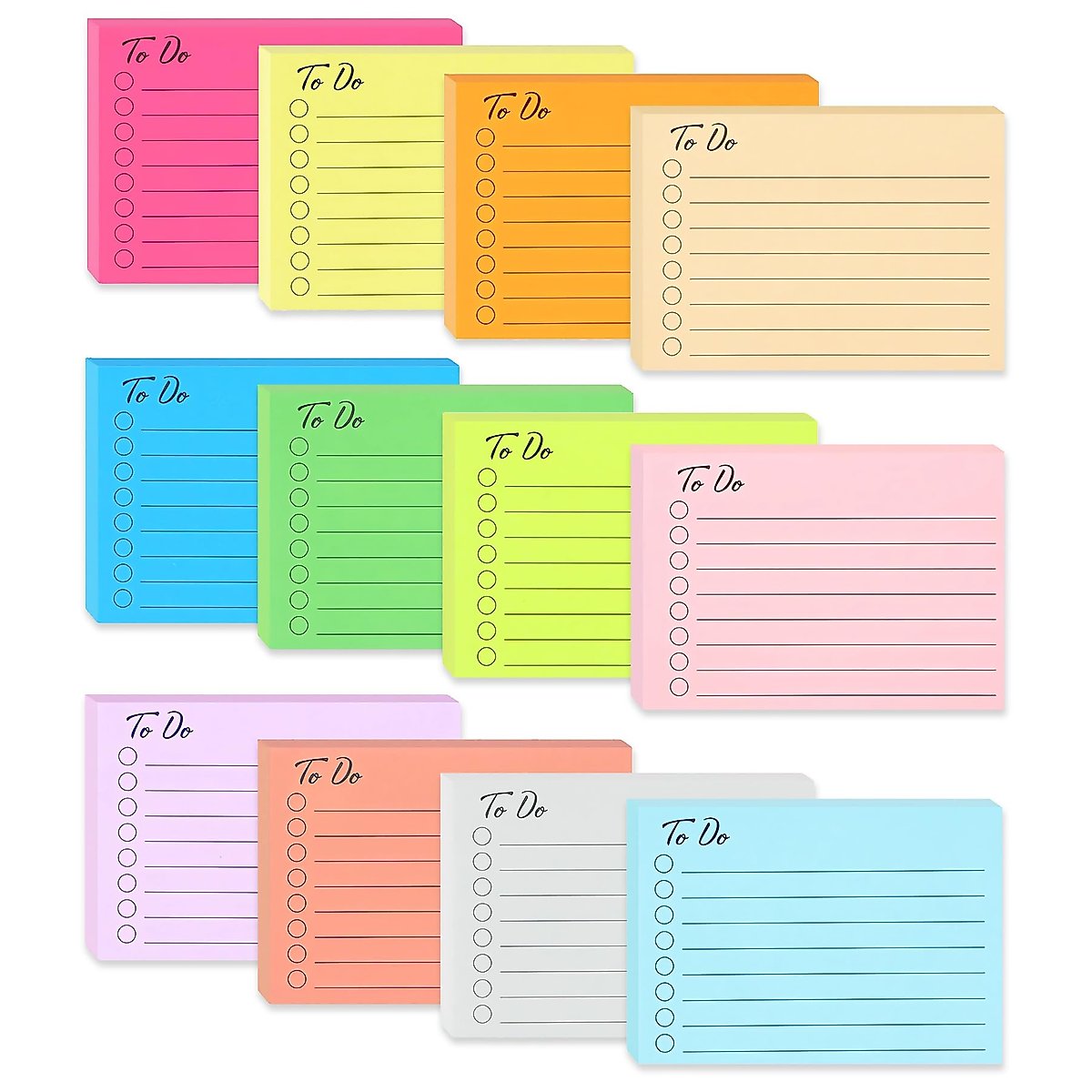 (12 Pack) to Do List Sticky Notes, 3x4 in Post, 504 Sheets to Do lined Sticky Notes, 12 Colors to Do List Notepad, to Do List Planner, Daily to Do List Notepad, to Do Notepad, Todo List Notepad
