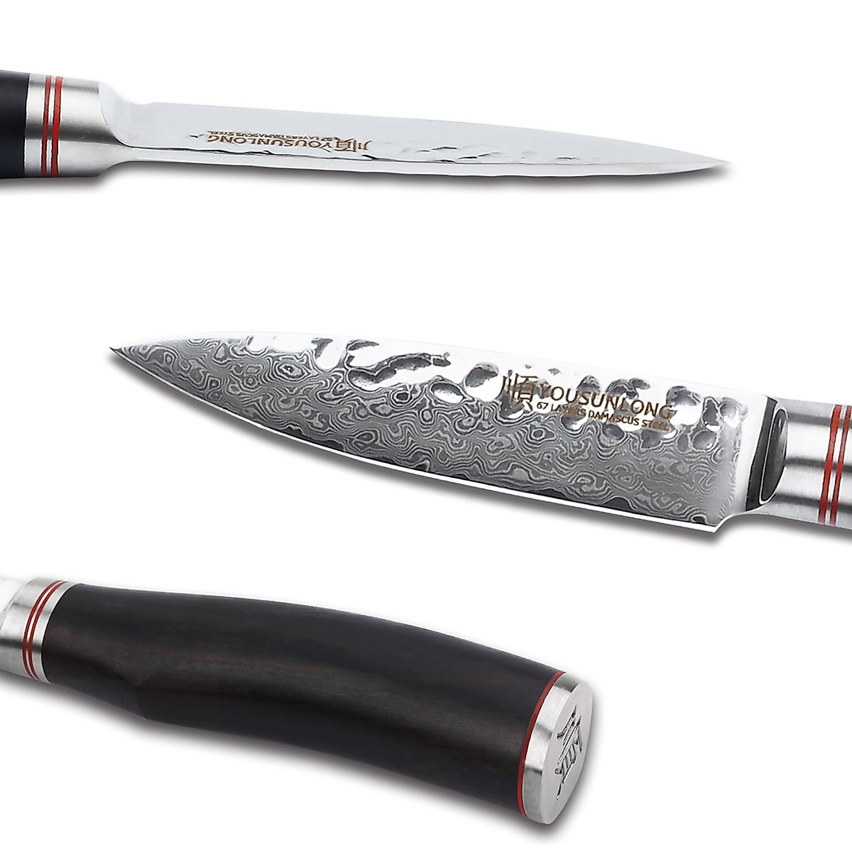 YOUSUNLONG Paring Knife 3.5 inch Peeling Knives Japanese 67 Layers Hammered Damascus Steel with Natural Leadwood Handle