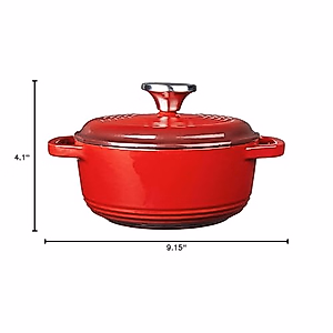 Lodge 1.5 Quart Enameled Cast Iron Dutch Oven with Lid – Dual Handles – Oven Safe up to 500° F or on Stovetop - Use to Marinate, Cook, Bake, Refrigerate and Serve – Red