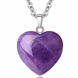 QINJIEJIE Amethyst Necklace Healing Crystals Necklace Heart Love Real Crystal Reiki Energy for Women Mothers Day Gift Christmas
