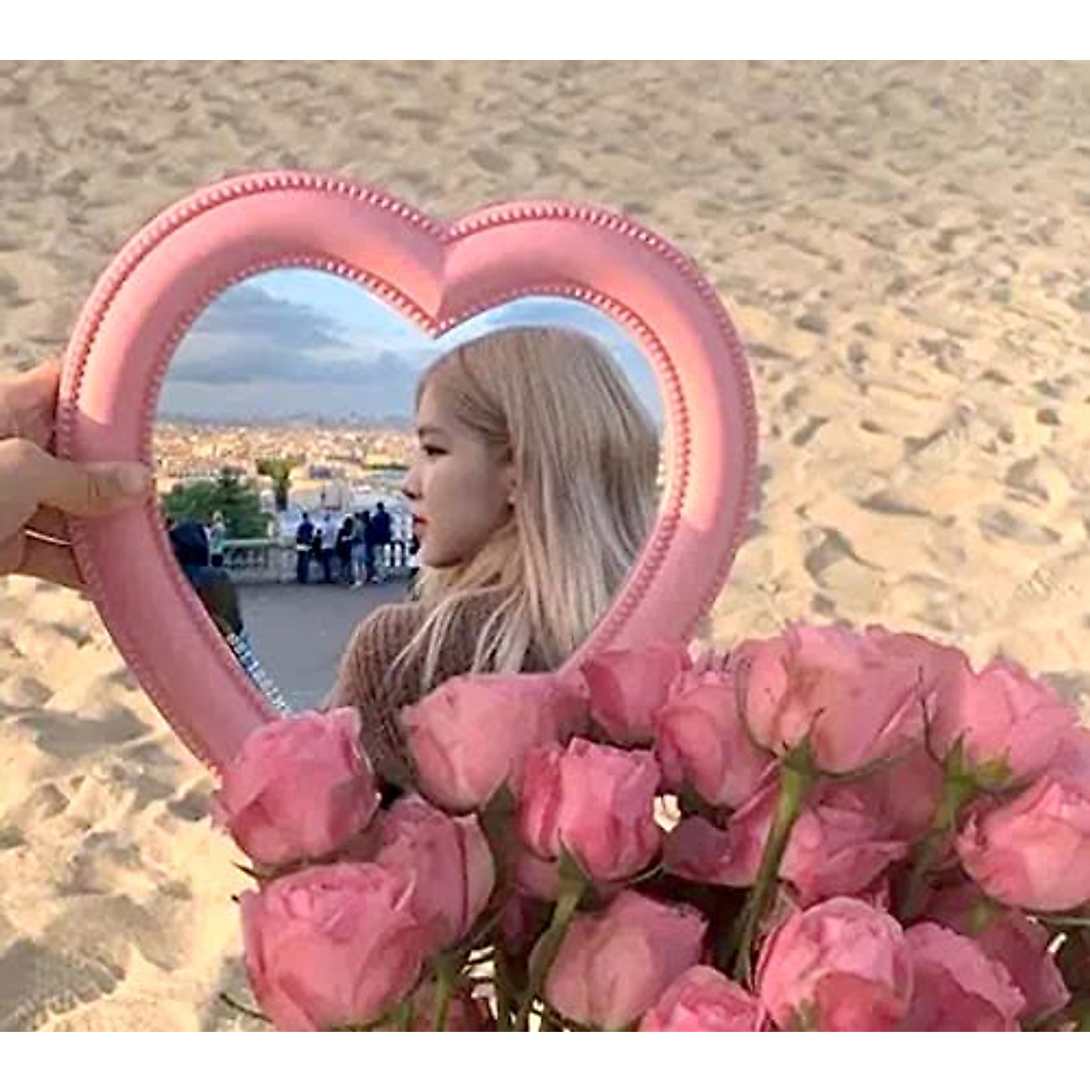 BinaryABC Heart Makeup Mirror Cosmetic Mirror Wall Desktop Mirror Bedroom Mirror,Valentines Day Gift(Pink)