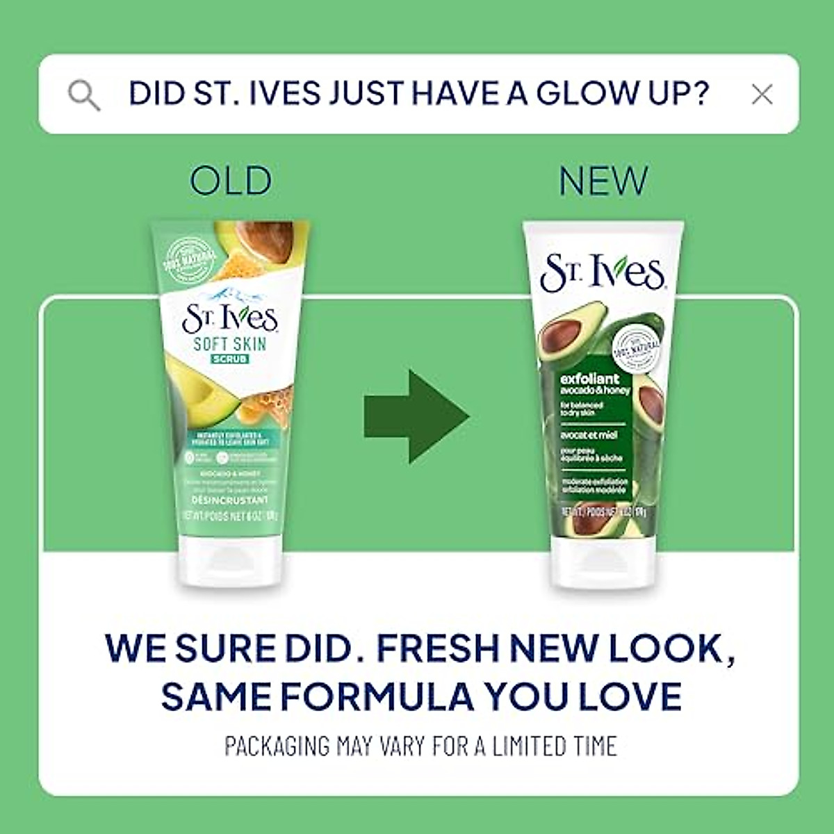 St. Ives Soft Skin Face Scrub, Avocado & Honey Moderate Exfoliator For Soft, Smooth Skin, Oil-free Facial Scrub Made with 100% Natural Exfoliants, 6 oz, 6 Pack