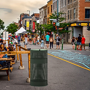 Flash Furniture Kessler 11.5 Gallon Stainless Steel Outdoor Trash Can with Lid, Freestanding or Mountable Design, 20 Trash Bags Included, Green