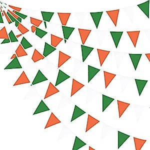 32Ft Orange Green White Graduation Party Decorations 2023 Halloween Pennant Banner Fabric Triangle Flag Bunting Garland for Thanksgiving Wedding Dinosaur Birthday Outdoor Garden Hanging Decoration