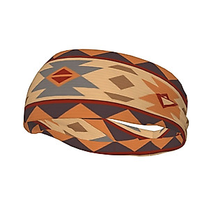 Men and Women Headbands Non Slip Breatheable Sports Sweatband Native Southwestern Design Tan Gray Brown American Sweat Band for Workout, Sports, Gym, Cycling