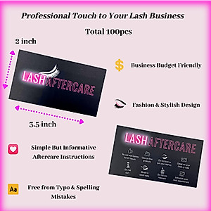 Lash Extension Aftercare Instructions Cards 100 Pack Eyelash After Care Card for Business Client Double Sided Size 3.5 x 2 inches Pink & Black (3.5 * 2 ”, Pink & Black)
