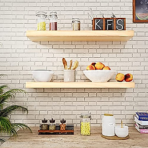 Habudda Floating Shelves, Wall Hanging Wood Shelf for Rustic Home Decor, Bathroom, Bedroom, Kitchen Display, Natural Wood, Invisible Bracket, 30", 2-Pack (Burlywood, 30"×6.7"×1.6")