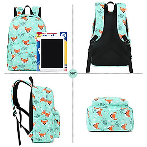 Fuyicat Fox School Backpack Set for Girls, 3-in-1 Kids Teens Elementary Middle School Bags Bookbag with Lunch Bag Pencil Case