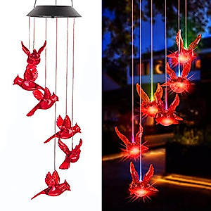 TSIPEKLO Cardinal Wind Chimes, Solar Powered Red Cardinal Bird Wind Chime Wind Moblie LED Light, Spiral Spinner Cardinal Windchime Portable Outdoor Chime for Patio, Deck, Yard, Garden, Home