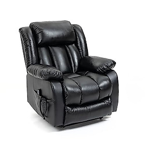 Electric Power Lift Chairs Recliner,Genuine Leather Upholstered Reclining Lifting Chair,Heated Vibration Massage Sofa Armchair, Dual Motor Infinite Position Lounge Couch w/Side Pockets and USB Ports