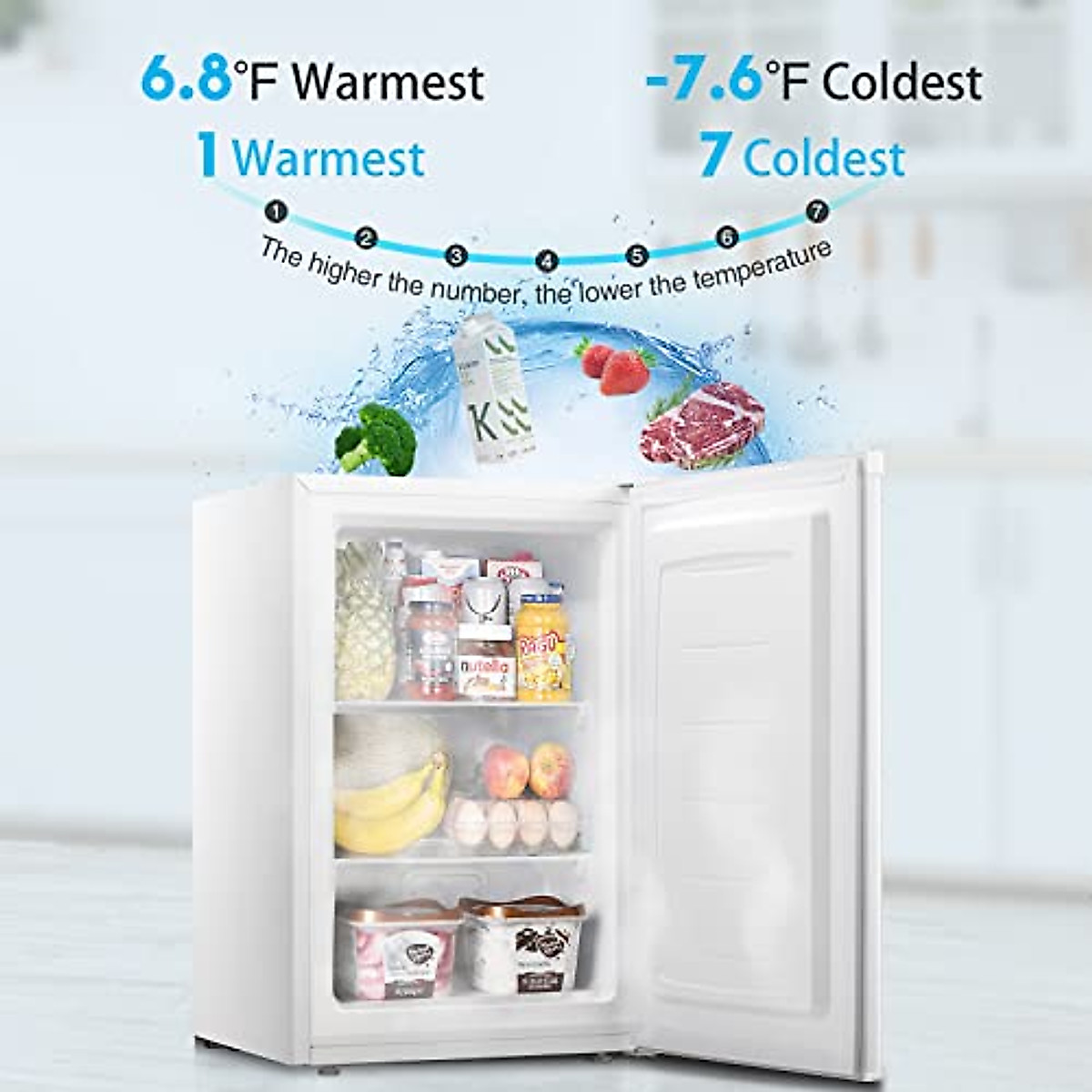 R.W.FLAME Mini Freezer Countertop, 2.1 Cu.Ft Energy Saving Upright Freezer, Small Freezer with Reversible Single Door for Home/Dorms/Apartment/Office (White)