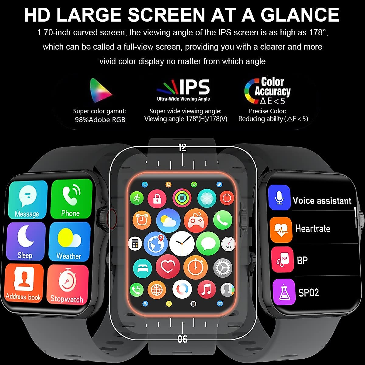 Desong Smart Watch(Answer/Make Calls), 1.7 inch Fitness Tracker,Smartwatch for Android iOS Phones,IP67 Waterproof Blood Pressure SpO2 Heart Rate Sleep Monitor for Women Men