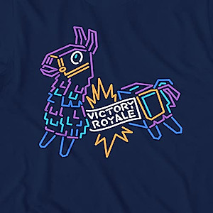 FORTNITE Boys Video Game Shirt - Squad Up, Llamas, Cuddle Team, Durr Burger, Guaco's Tacos T-Shirt (Navy Llama, X-Large)