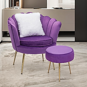 MoNiBloom Purple Accent Chair with Ottoman, Living Room Upholstered Modern Velvet Chair, Bedroom Leisure Single Sofa Chair Armchair Comfy Chair Reading Club Coffee Chair with Pillow and Soft Cushion