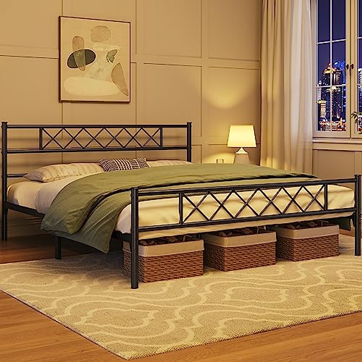 Topeakmart Metal Platform Bed Frame Mattress Foundation with Headboard & Footboard, No Box Spring Needed, Under-Bed Storage, Easy Assembly, California King, Black