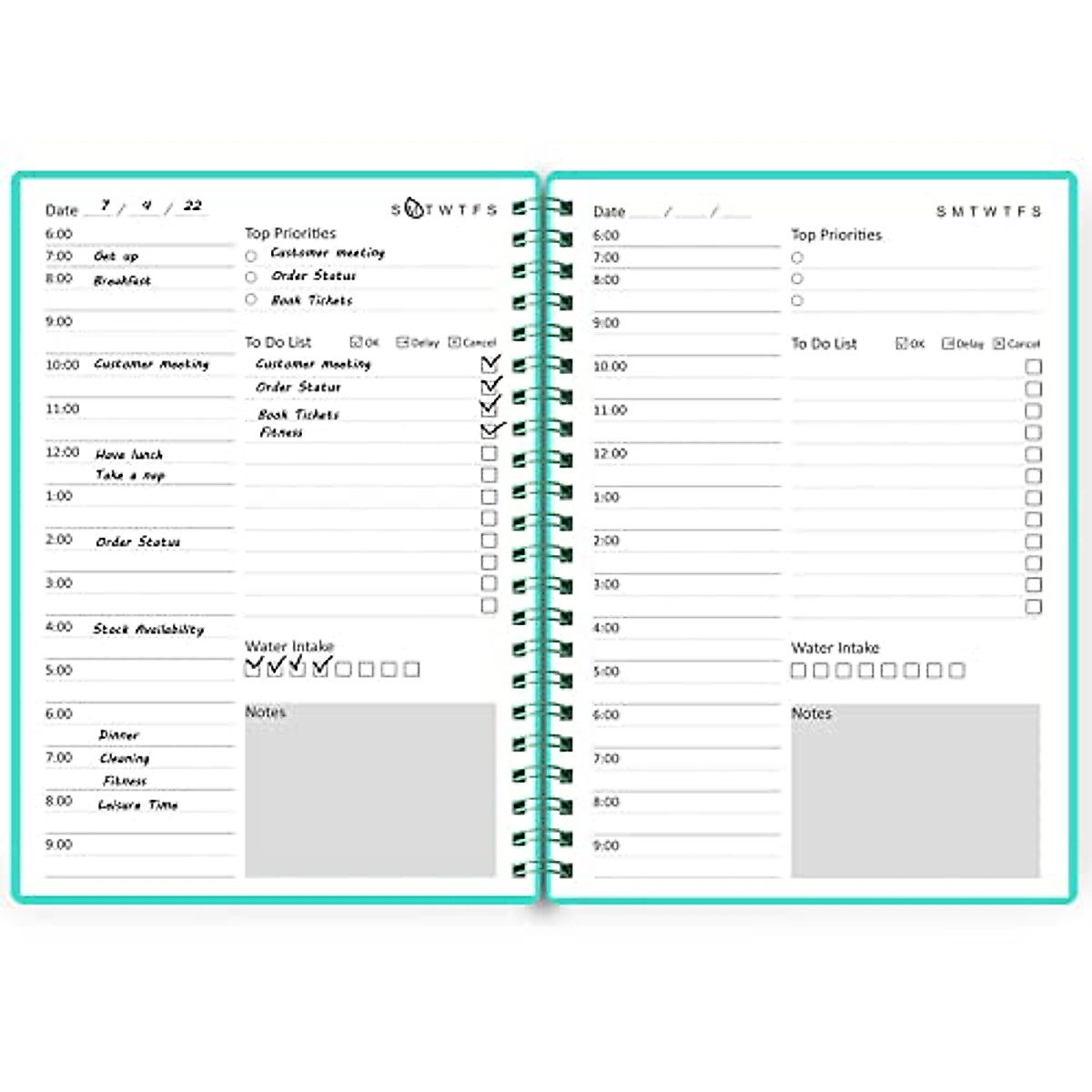 Undated Daily Planner,Undated Planner with Hourly Schedules, 150 Days To Do List Planner, A5 Daily Organizer Notebook to Increase Productivity, 5.8 × 8.2 Inch,Turquoise
