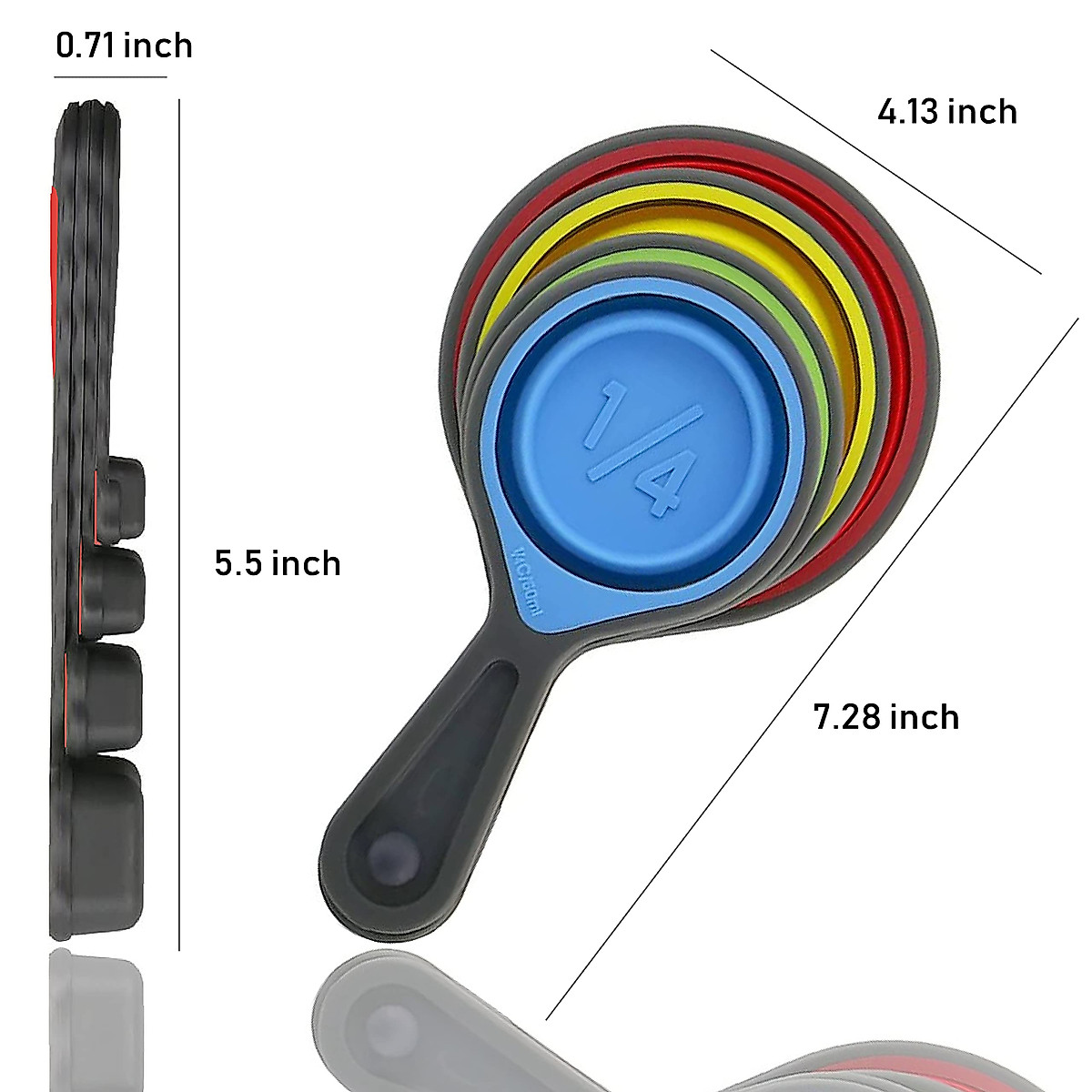 Collapsible Silicone Soft Measuring Cups and Measuring Spoons,8 pieces Portable Food Grade Silicone Measurement Cup for Liquid & Dry Measuring Baking &Utensils & Travel Measuring Cup，space saver