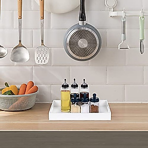 Modern Acrylic Ottoman Tray with Cutout Handles. Acrylic Serving Tray, Organizer Tray Decorative Tray. for Living Room, Bedroom,Bathroom and Kitchen Tabletop (White, 11x14 Inch)