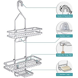 Auledio 3-Tier Shower Caddy, Adjustable Bathroom Hanging Shower Organizer Storage with Sorters Basket and Hooks , Fits Shampoo, Conditioner, Towels , Soap and More