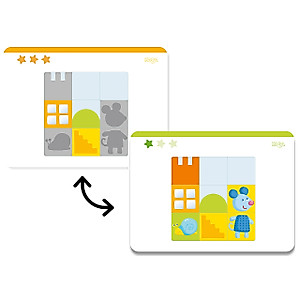 HABA Animal Squares Chunky Wooden Puzzle Building Blocks Arranging Game with Template Cards, Montessori Toys Toddler Puzzle Ages 2+ (Made in Germany)