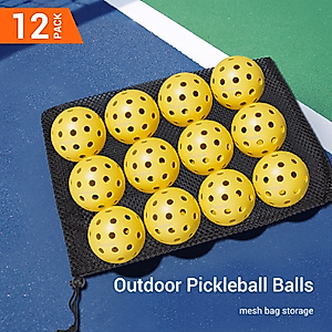 Asbocer Pickleball Balls, USAPA Approved Pickleballs, 12-Pack 40 Holes Outdoor Pickleball Balls with Mesh Bag, High Elasticity & Durable Yellow Pickle Balls for All Style Pickleball Paddles