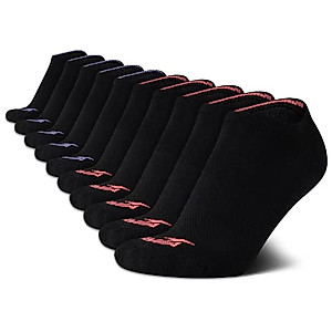 Avia Women's Athletic Performance Cushioned No Show Solid Socks (10 Pack), Size 4-9, Black Logo