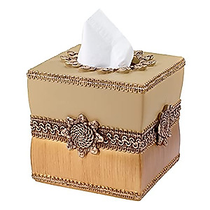 Avanti Linens - Tissue Box Cover, Countertop Accessories, Elegant Bathroom Decor (Braided Medallion Collection, Gold)