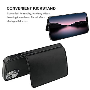 KIHUWEY Compatible with iPhone 14 Wallet Case Credit Card Holder, Premium Leather Kickstand Flip Hidden Magnetic Clasp Durable Shockproof Protective Cover for iPhone 14 6.1 inch (Black)